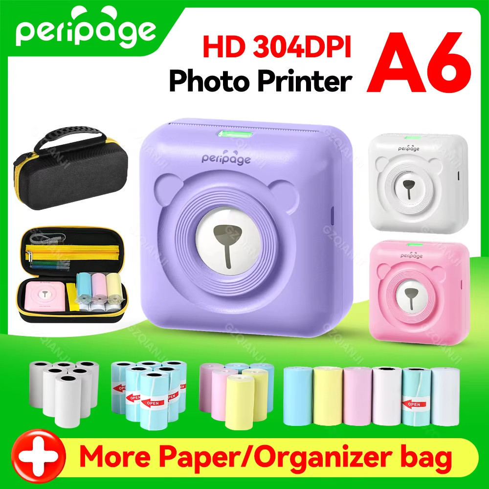 in stock Peripage A6 304DPI Mini Photo Printer Notes Sticker Label ...