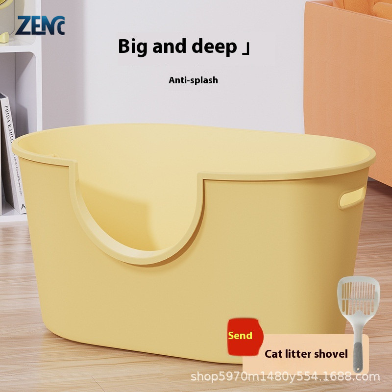 Cat litter box extra large, splash proof, semi enclosed, cat poop box ...