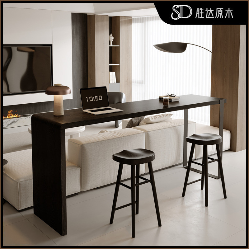 Loft Raised Black Solid Wood Desk, Double Living Room Bar Counter Table ...