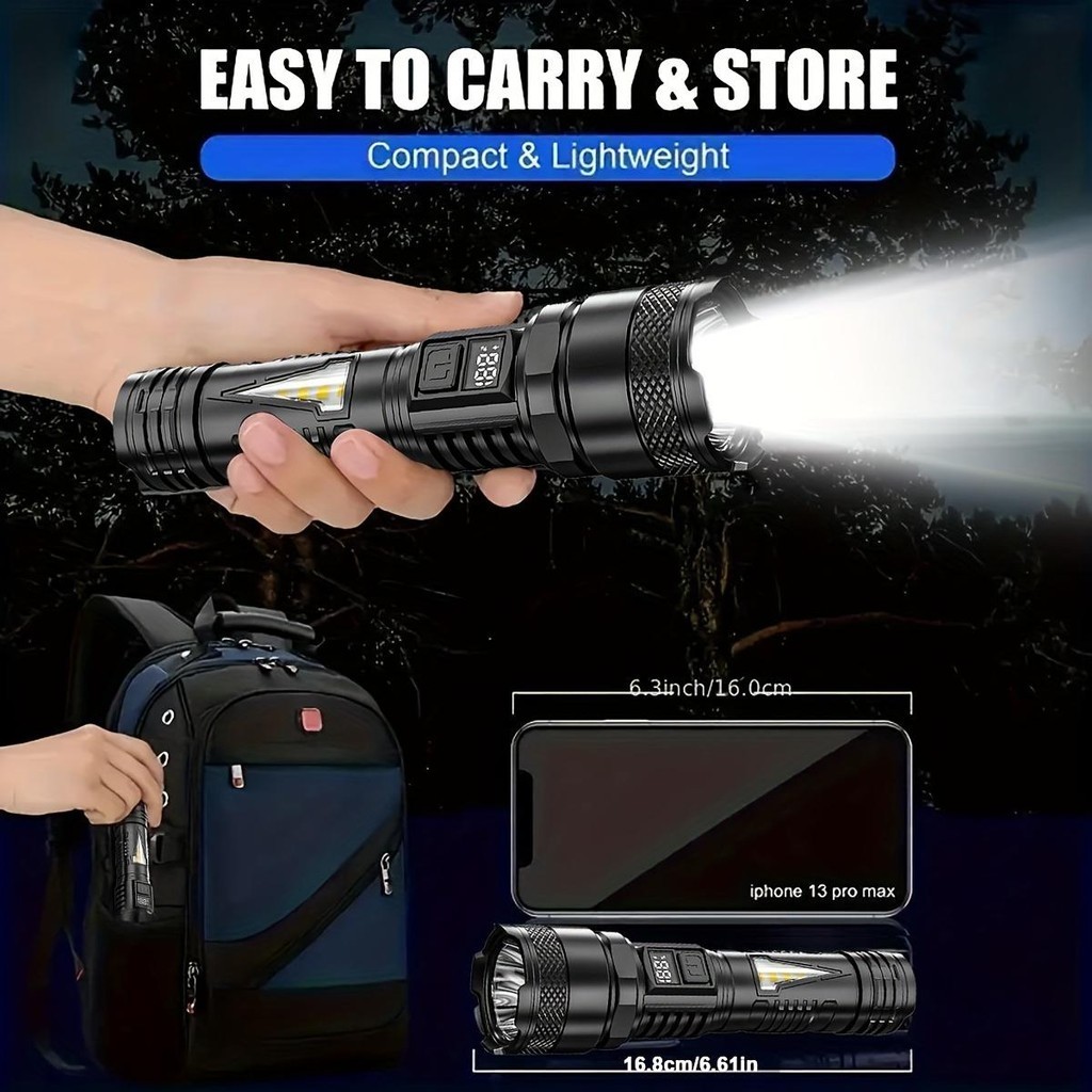 Rechargeable LED Flashlight, Portable Flashlight, Intelligent Power ...