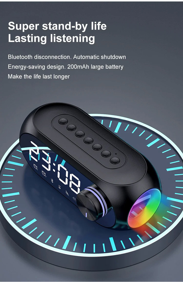 Alarm Clock Radio FM Bluetooth Speaker Portable Subwoofer Caixa De Som ...