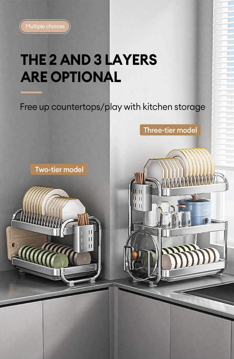 BTY SUS 304 Dish Rack with Drainer Plates Organizer Rack Dish Drainer ...