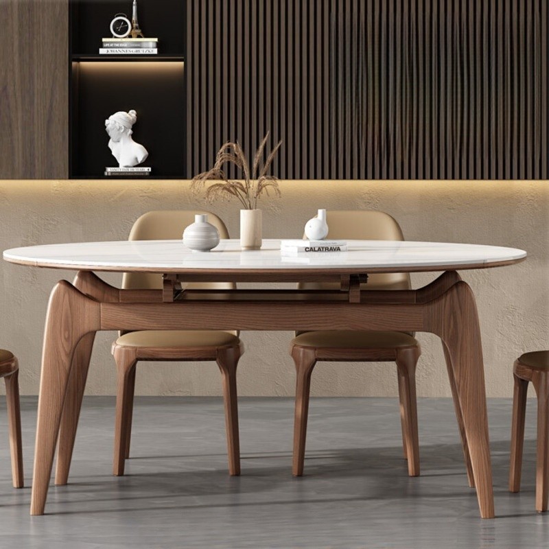 Rock Plate Dining Table Set Solid Wood Round Dining Table Folding ...