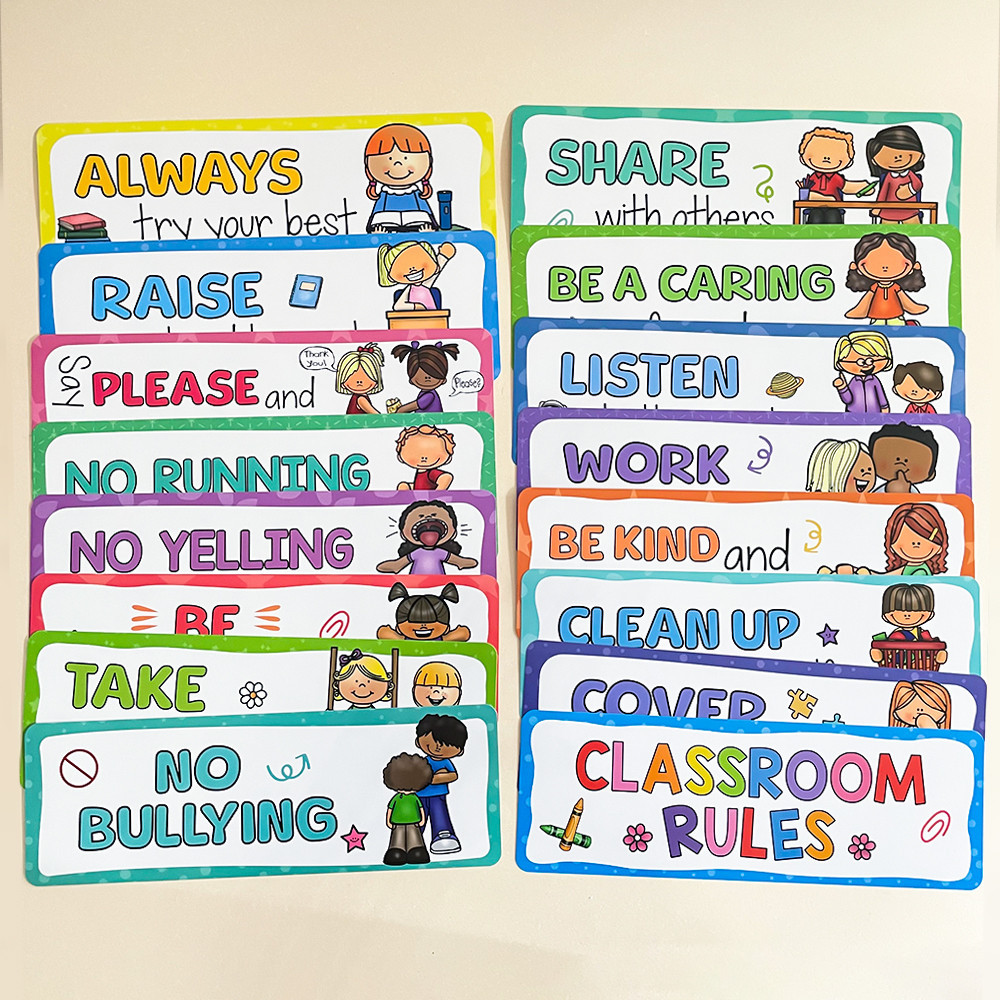 16Pcs Classroom Rules English Bulletin Posters Kids English Learning ...