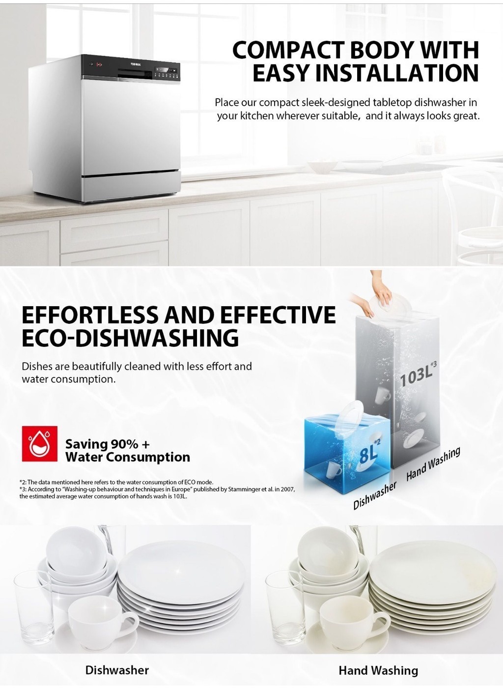 Toshiba DW-08T1(S)-SG Cool Grey Compact Tabletop Self Cleaning ...