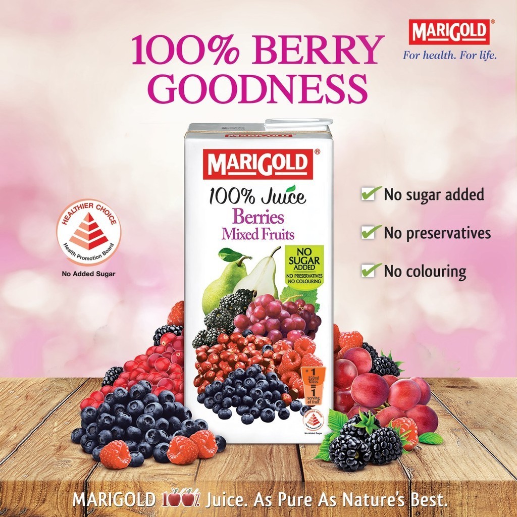 MARIGOLD 100% Berries Mixed Fruit Juice 200ML X 24 (TETRA) | Shopee ...