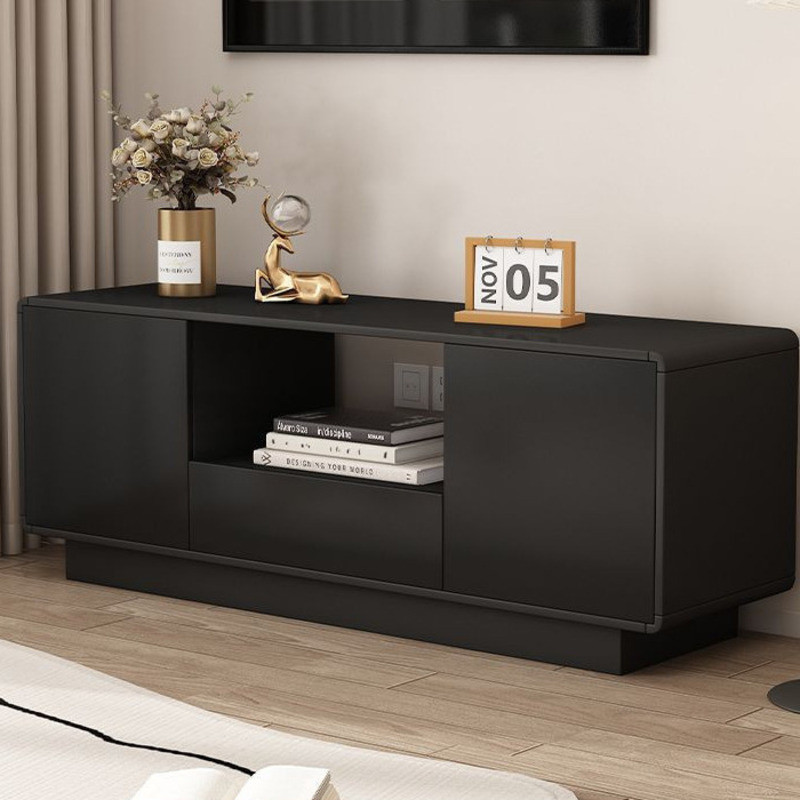 TV Cabinet Console New Solid Wood Rounded Corner Black TV Cabinet Small ...