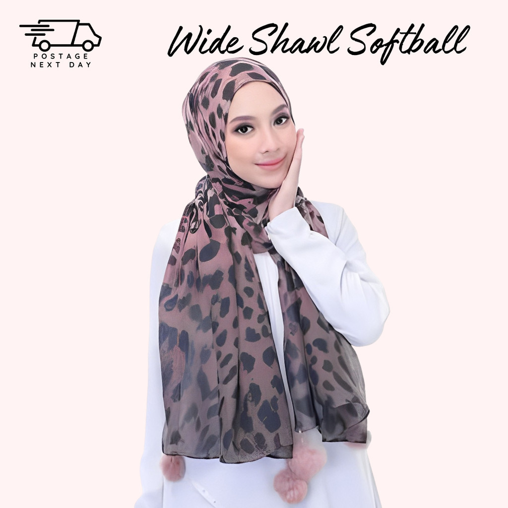 WIDE COTTON SHAWL SOFTBALL POMPOM . Wide shawl labuh . Long Shawl ...