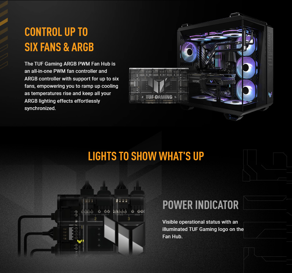 ASUS TUF Gaming ARGB PWM Fan Hub - Connect 6 Case Fans, PWM Fan & RGB Controller, Stable Dual ...