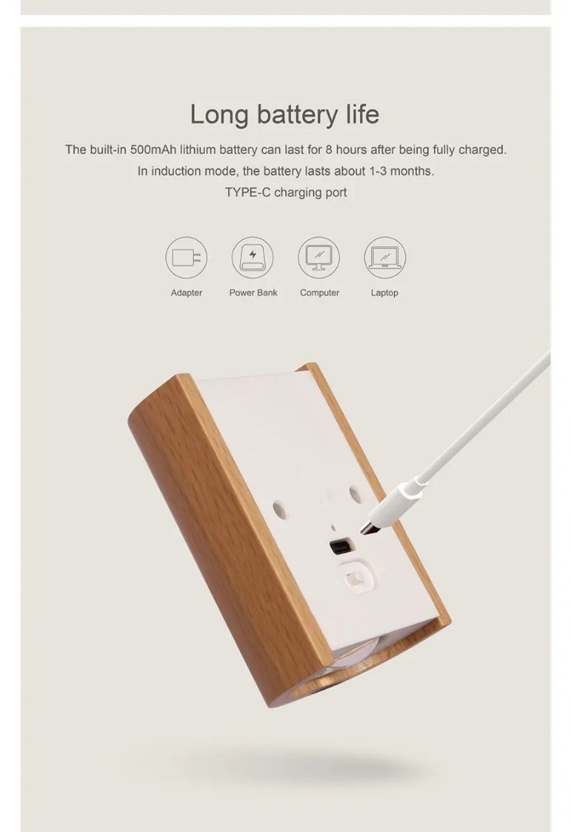 Linkage Wooden Motion Sensor Night Lights USB Rechargeable Wireless LED ...