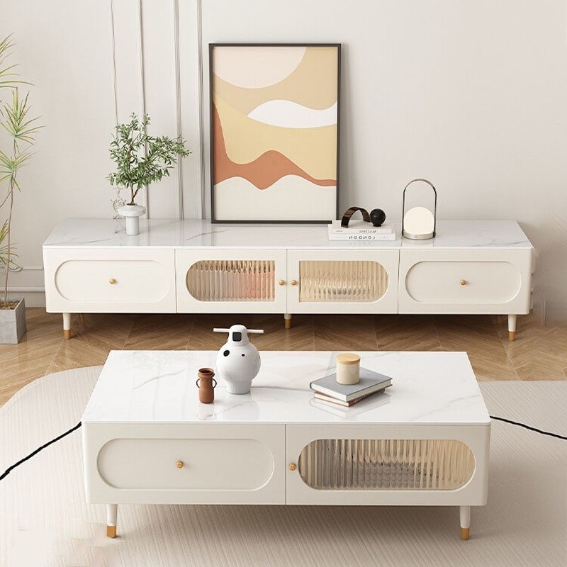 Solid Wood Rock Panel Cabinet Coffee Table Combination Living Room Home ...