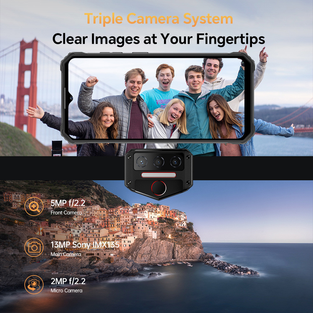 OUKITE WP23 Pro 16GB+128GB Rugged Handphone 6.52“ HD+ 10600 mAh Android 13 Mali G57 13MP NFC ...