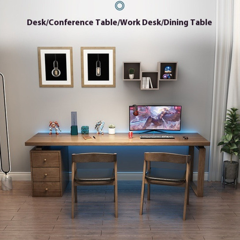 Two Person Solid Wood Computer Table Learning Table With Cabinet Office ...