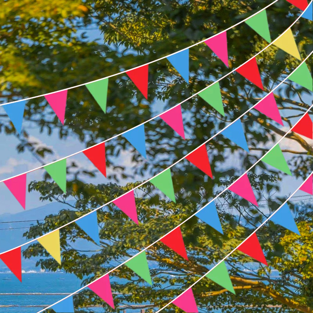 50M 100 Flags Solid Colour Fabric Pennant - Reusable Hanging Flags ...