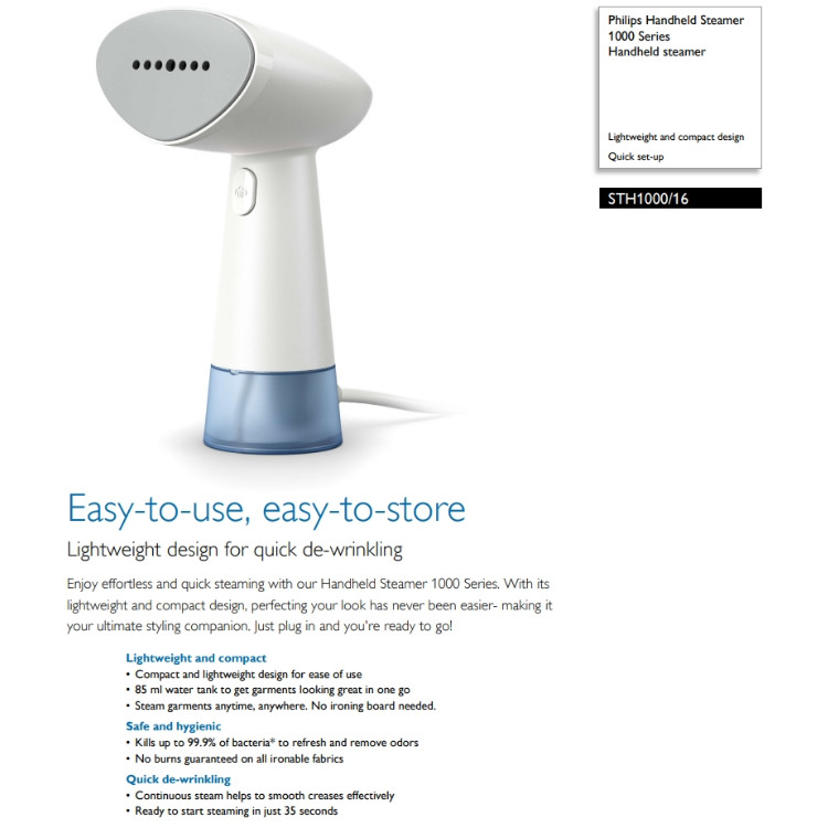Philips 1000 Series STH1000/16 | Handheld Garment Steamer | Shopee ...