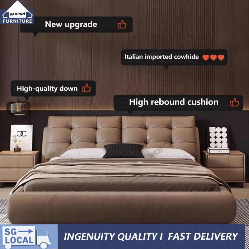 WCD Solid Wood Leather Bed Queen Size Bed Modern Simple Wooden Bed ...