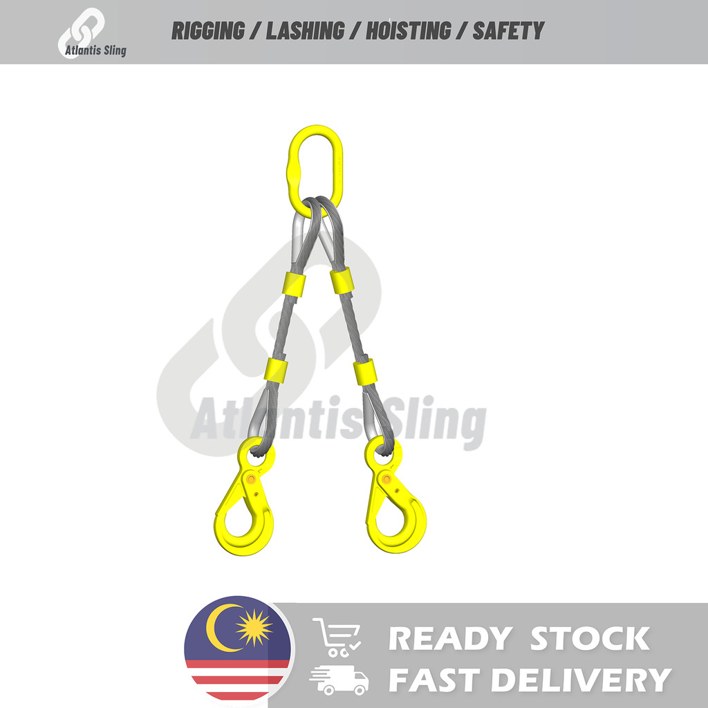 WILL 4.2TONNE TWO LEGGED WIRE ROPE SLING WITH MASTERLINK AND HOOK ...