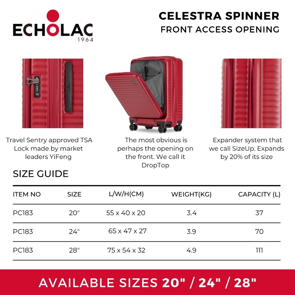 Echolac Celestra 20" Carry On Luggage Expandable 8 Wheels Spinner ...