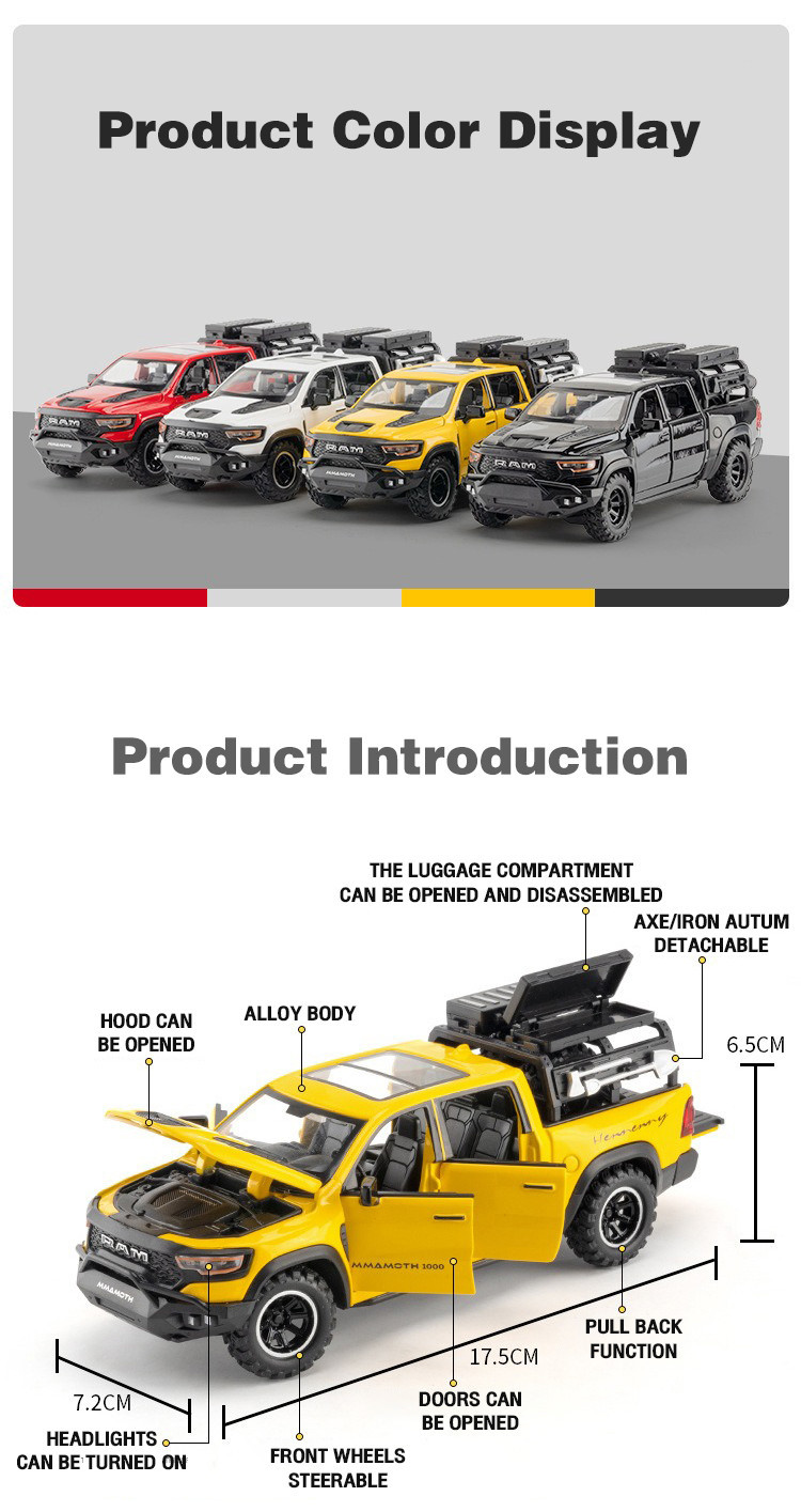 KLT 1:32 Dodge Ram Mammoth Pickup Metal Alloy Toys Car Model Diecast ...