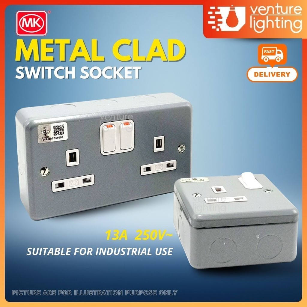 SIRIM MK Metal Clad Switch Heavy Duty Socket 13A Switch Socket Outlet Suis Soket Industrial ...