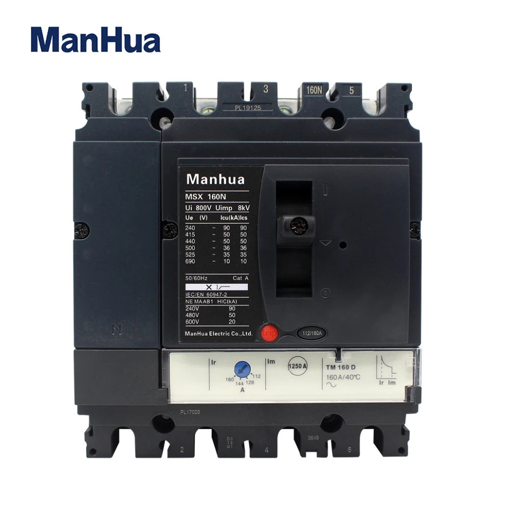 ManHua MCCB 3P 4P Breaking Capacity Adjustable 120A 160A MSX-160N Vigi ...