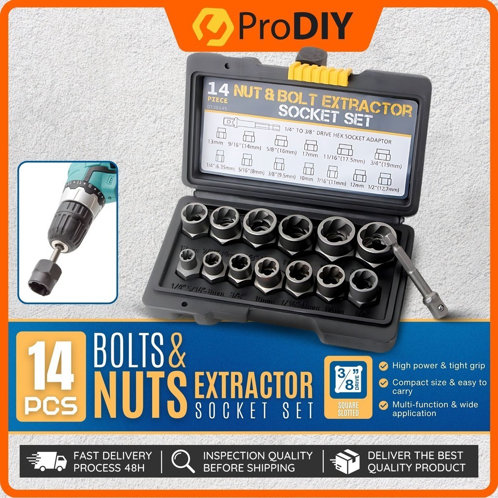 14PCS Impact Nut and Bolt Extractor Socket Set Damage Rust Screw Bolt ...