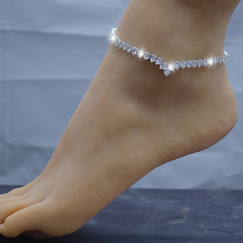 Full Sky Star Women's Shining Diamond Ankle Chain Women's Simple Silver ...