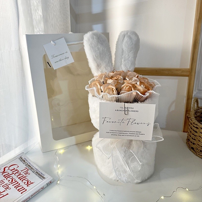 Cute Rabbit Ears Flower Bouquet Artificial Rose Bouquets Teachers' Day ...