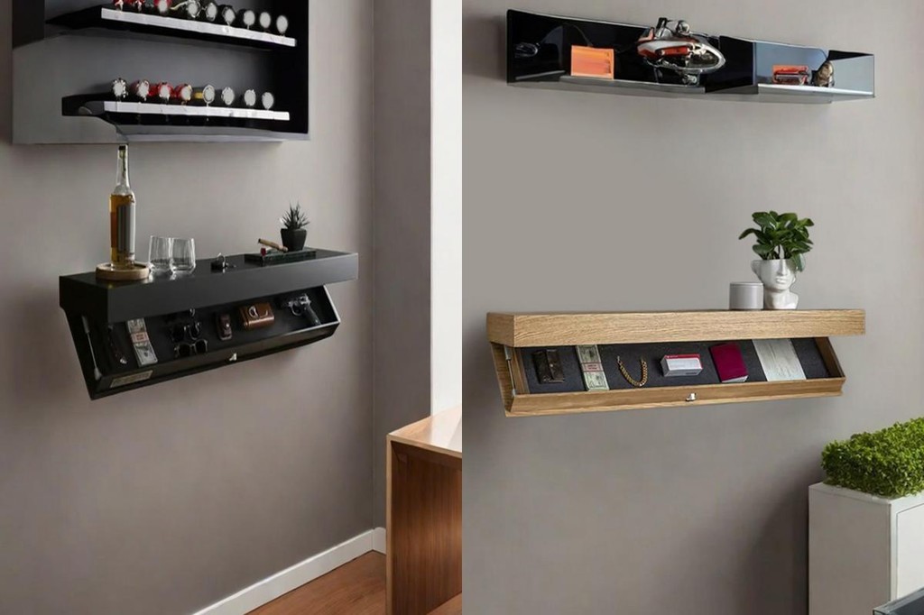 ivodiank Wooden Display Shelf Floating Shelf with Hidden Compartment ...