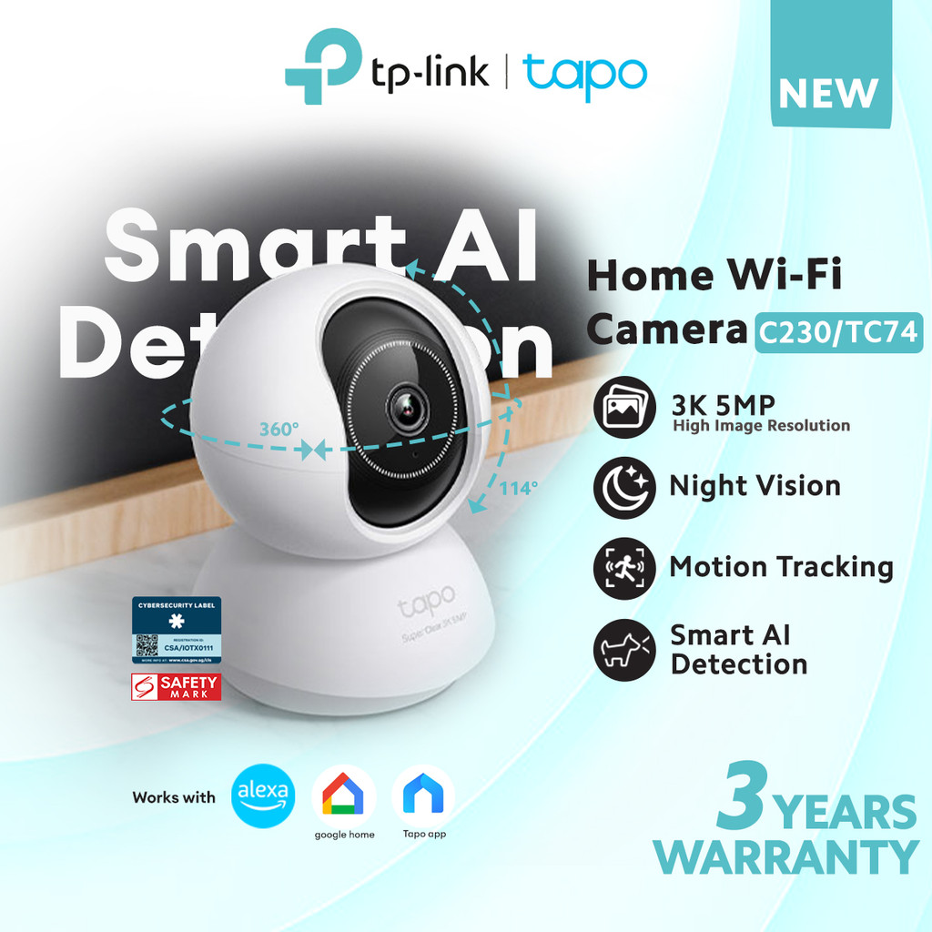 TP-Link Tapo 360 WIFI 3K 5MP AI Home Security IP Camera C230/TC74 Baby Camera Pet Camera ...