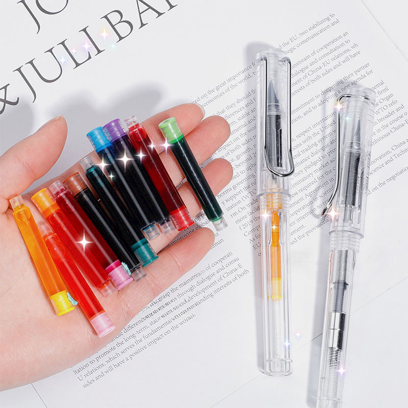 1 Fountain Pen +10 Refill Set 10 Color 0.5mm EF Nib Transparent ...