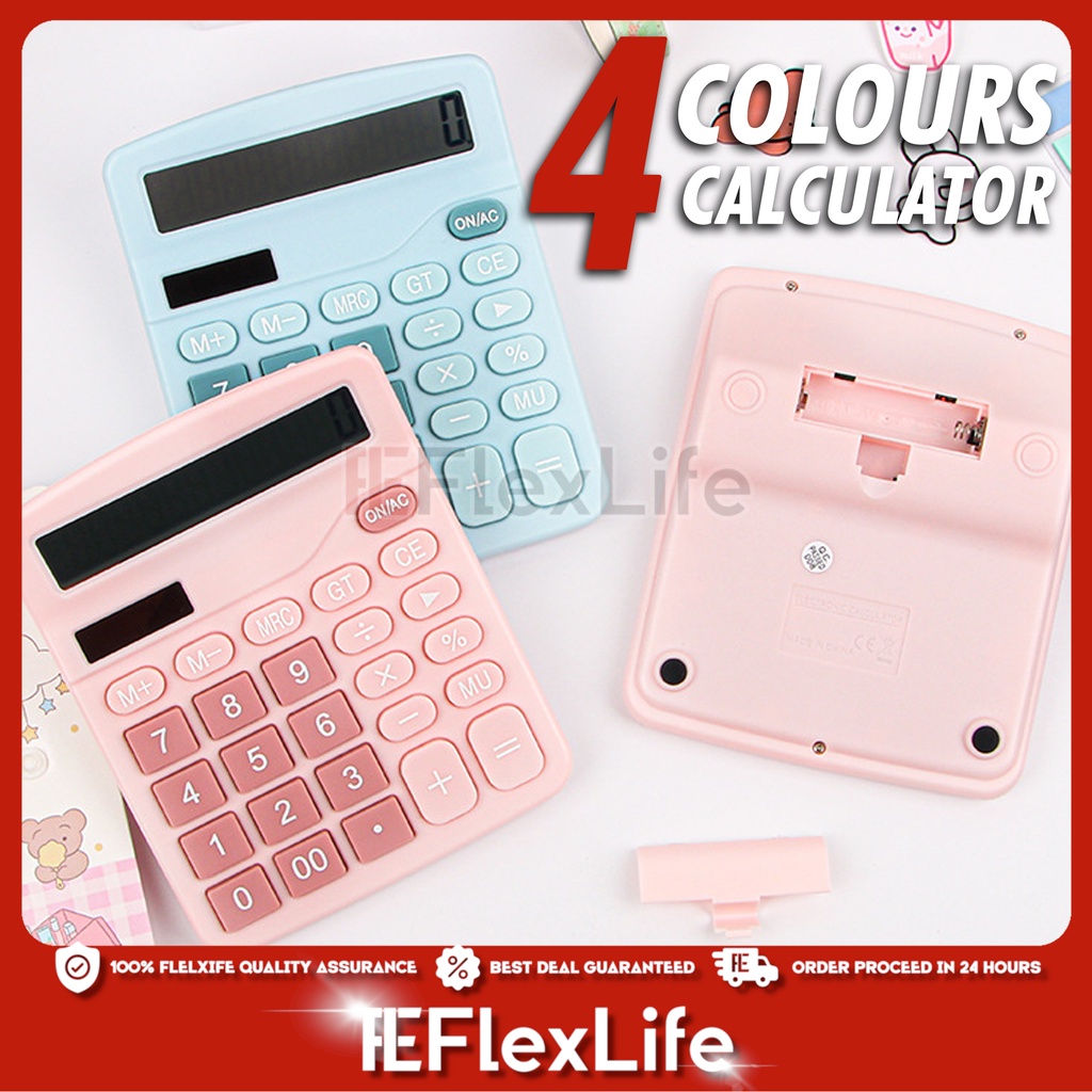 12 Digit Electronic Calculators Dual Power Mode 3 Colour Large LCD ...