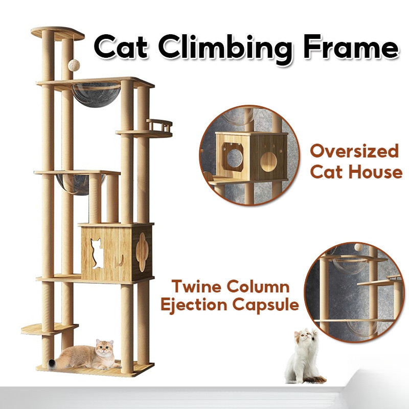 Cat Climbing Frame Cat Tree Cat Nest All-in-One Tonto Pillar Solid Wood ...