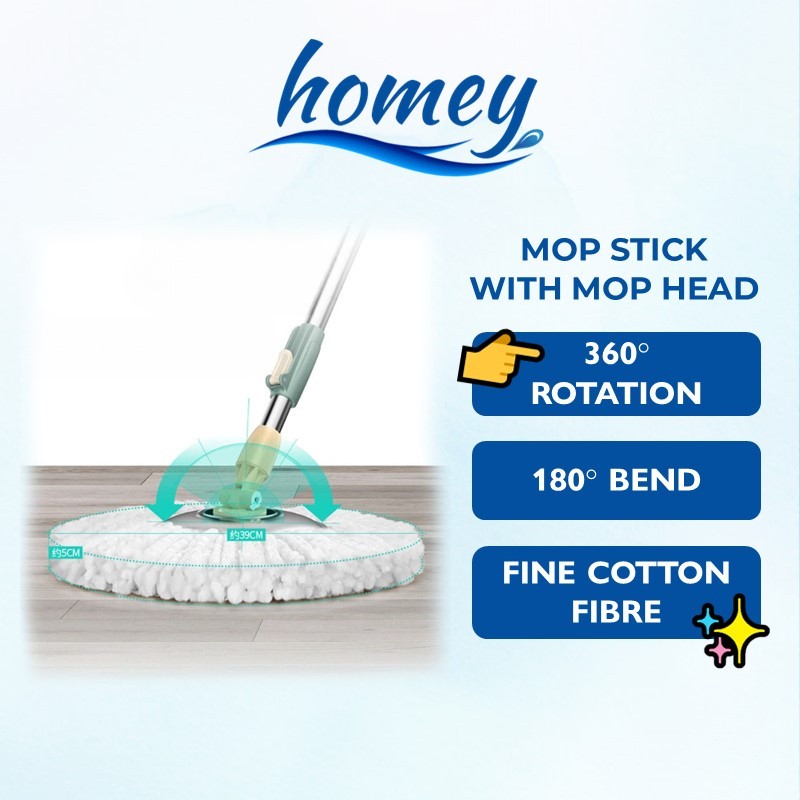 Homey Spin Mop Stick with Metal Plate Head & Mop Head | Shopee Singapore
