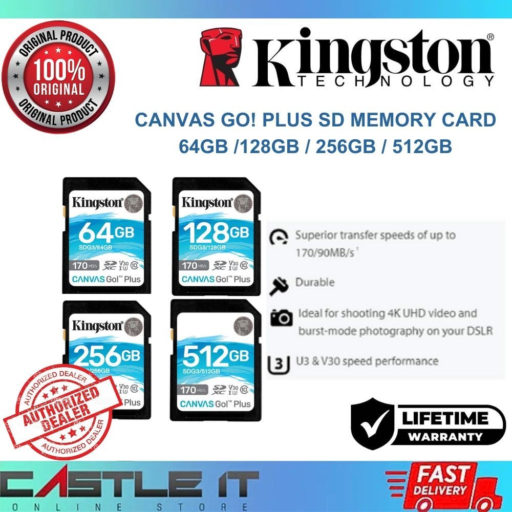 Kingston Canvas Go! Plus SD Memory Card 64GB 128GB 256GB 512GB (SDG3/64GB / SDG3/128GB / SDG3 ...