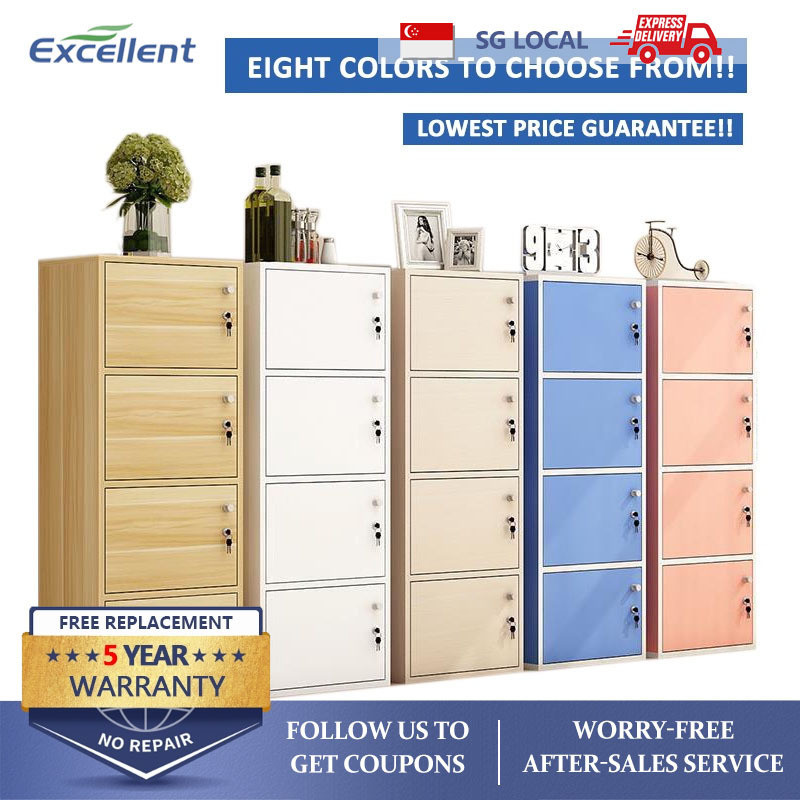 EX Cabinet Storage With Door Lock Side Drawer Narrow Lockers Bookshelf ...