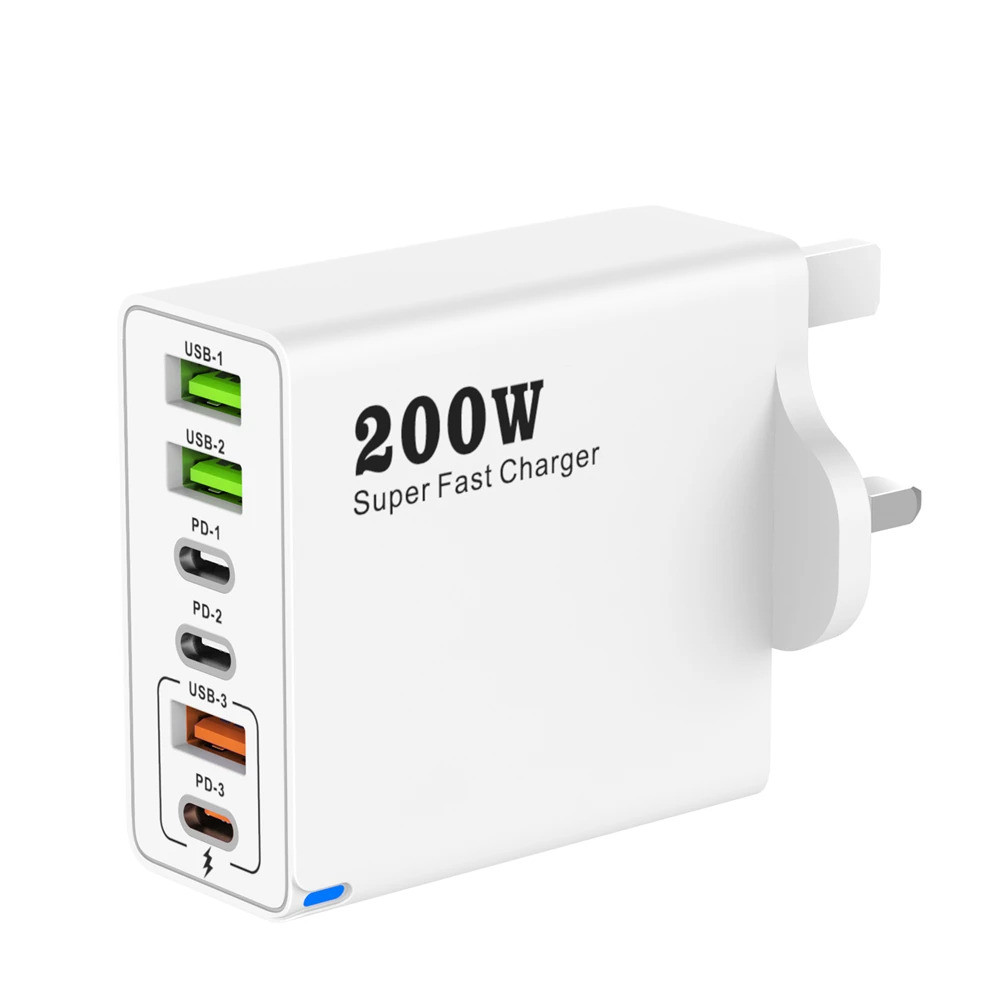 6 Ports 200W Fast Charger USB Type C Multi Ports PD Quick Charge 3.0 ...