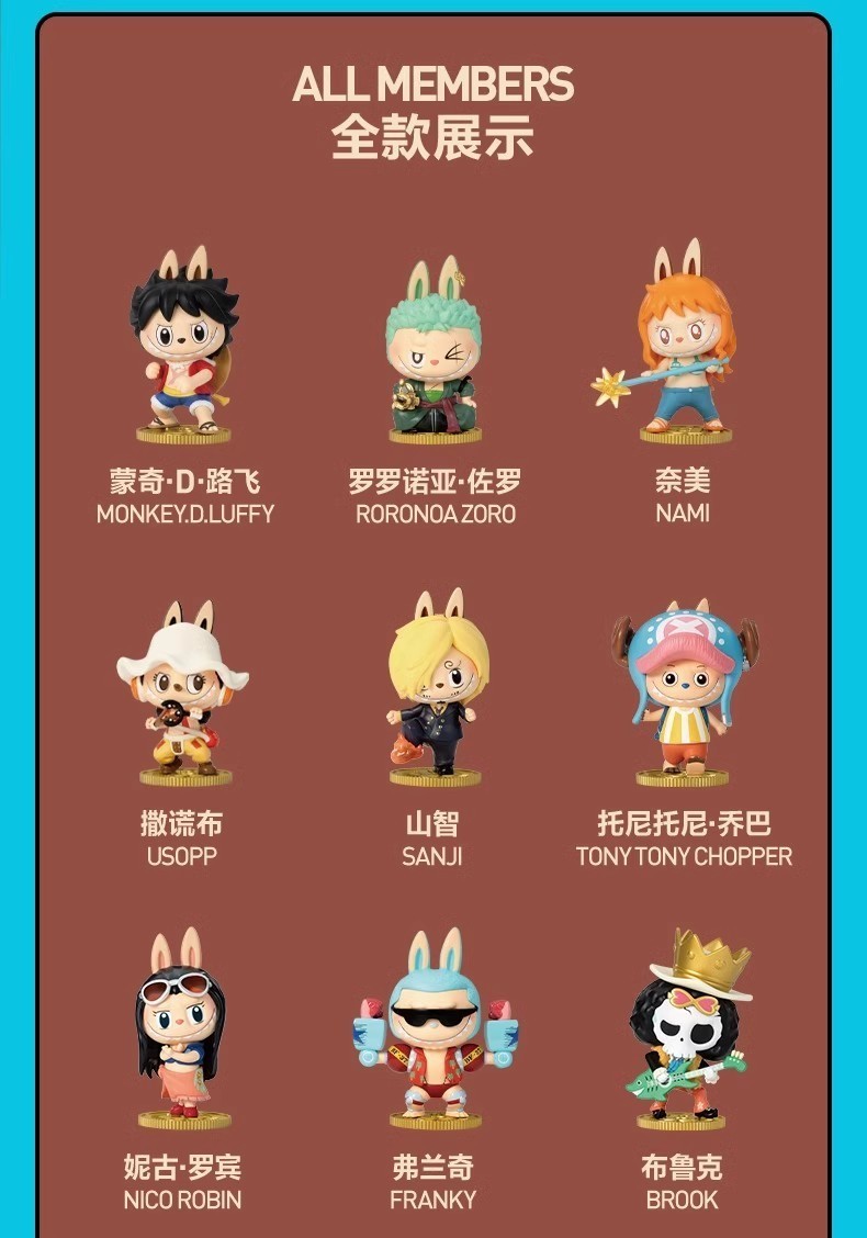 POP MART Labubu One Piece labubu One Piece Collaboration Series Blind Box Luffy Chopper Figure ...