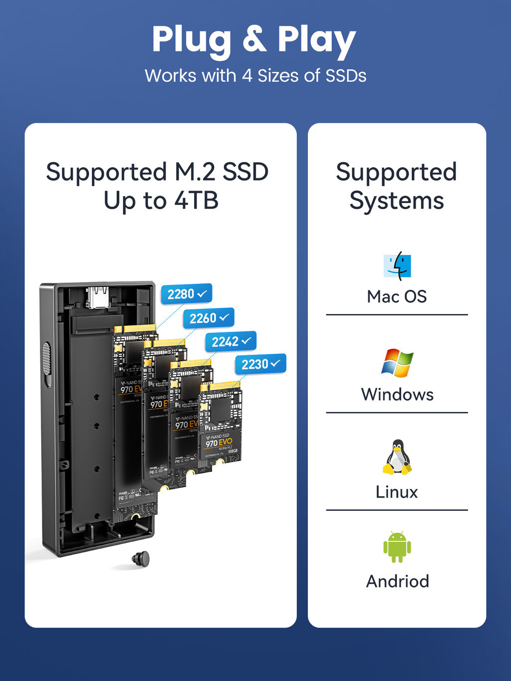 ORICO M.2 SSD Enclosure Support NVMe/SATA SSD Container Design USB 3.2 ...