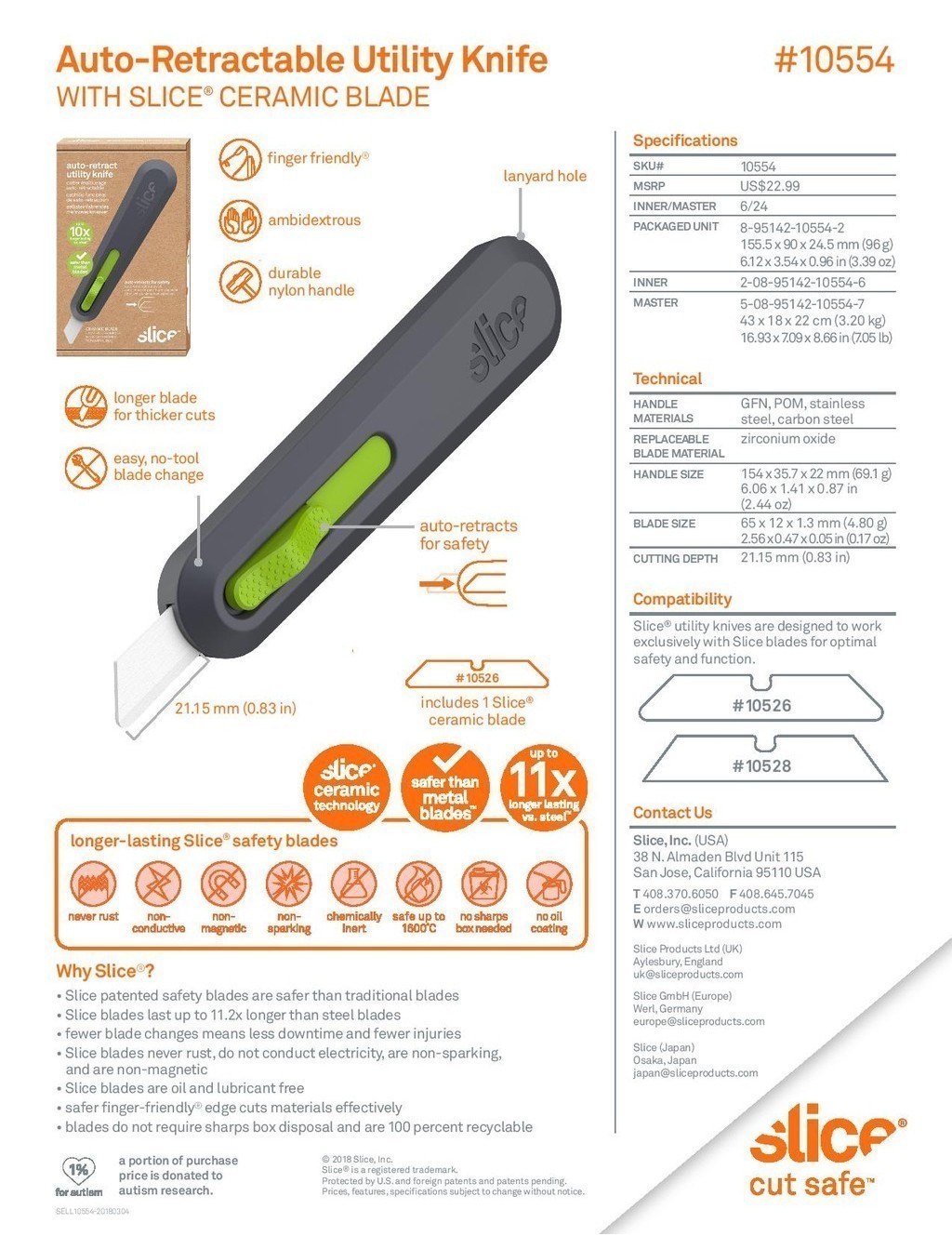 Slice 10550/10554/10558 Utility Knife - Ceramic Blade Safety Cutter ...