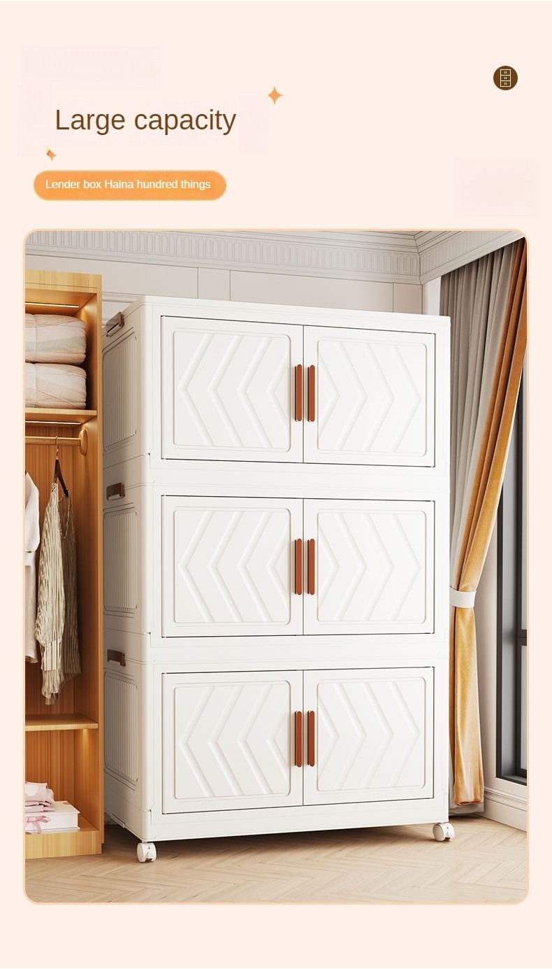 Foldable Storage Cabinet with Wheels 4-Layer Floor Storage Box Snacks ...