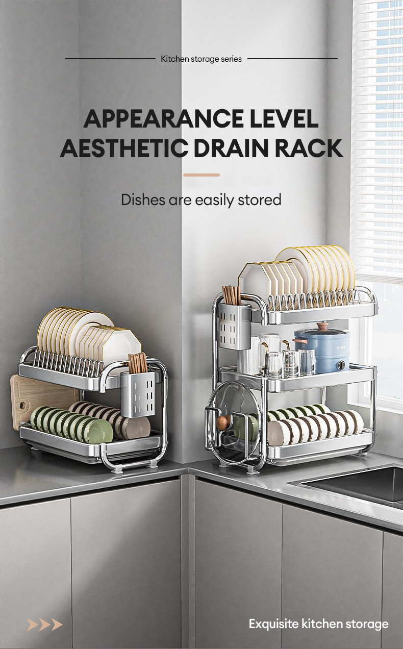 BTY SUS 304 Dish Rack with Drainer Plates Organizer Rack Dish Drainer ...