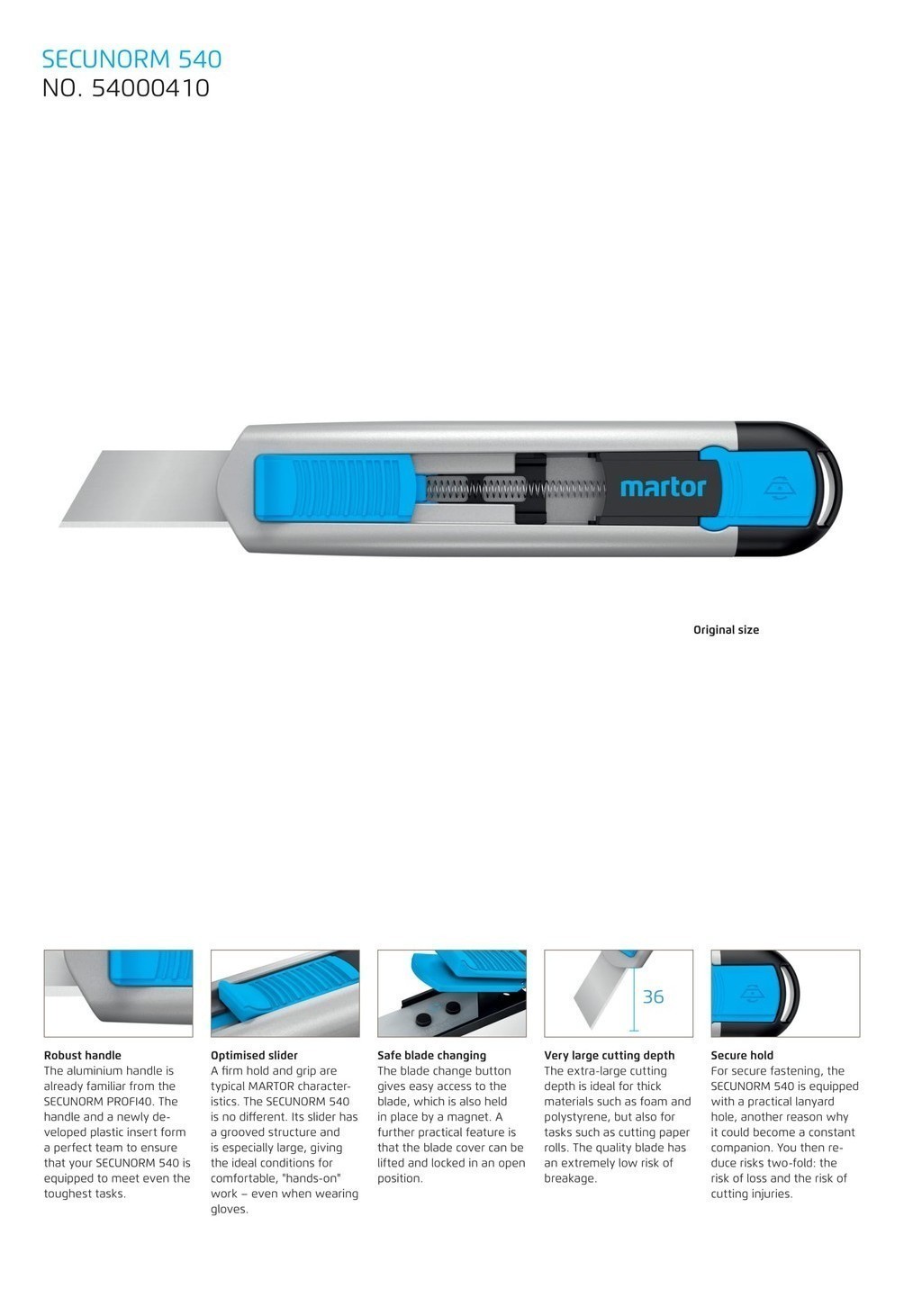 Martor Secunorm 540 Safety Knife, Lightweight Automatic Blade ...
