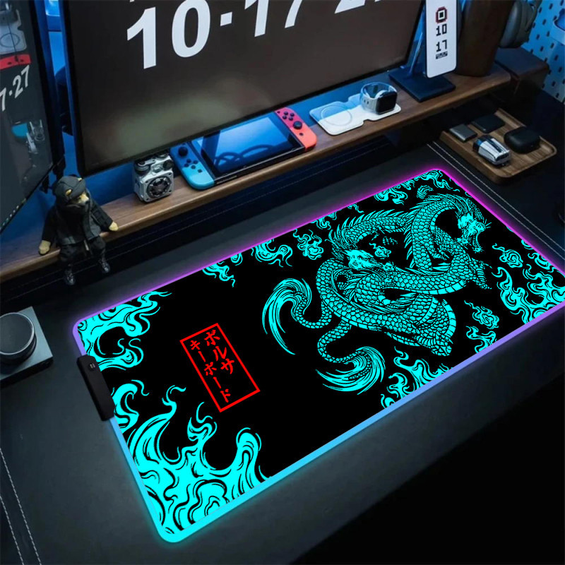 XL RGB Gaming Cool Mouse Pad Dragon Desk Mat HD Black Gamer Accessories ...
