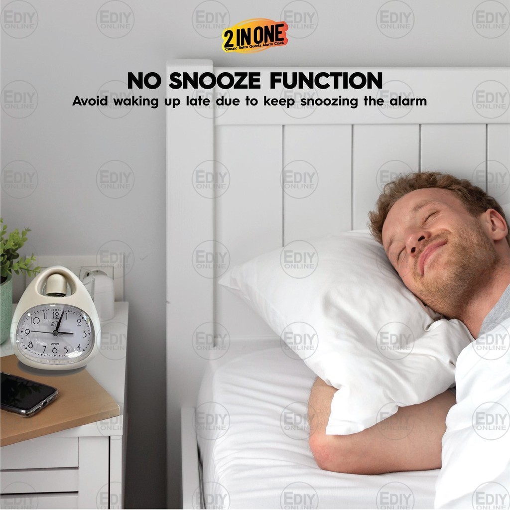 2in1 Classic Retro Quartz Alarm Clock Loud Sound Twin Bell Analogue ...