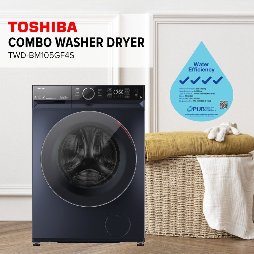 [Bulky] Toshiba TWD-BM105GF4S T15 Morandi Gray 9.5/7kg Front Load Combo ...