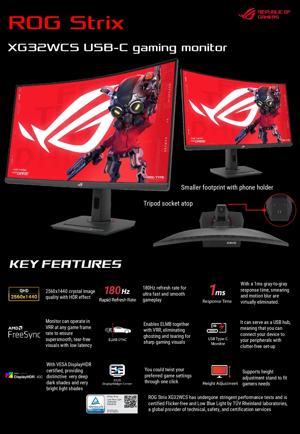 ASUS ROG Strix XG32WCS USB-C Curved Gaming Monitor - 32", QHD, 180Hz ...