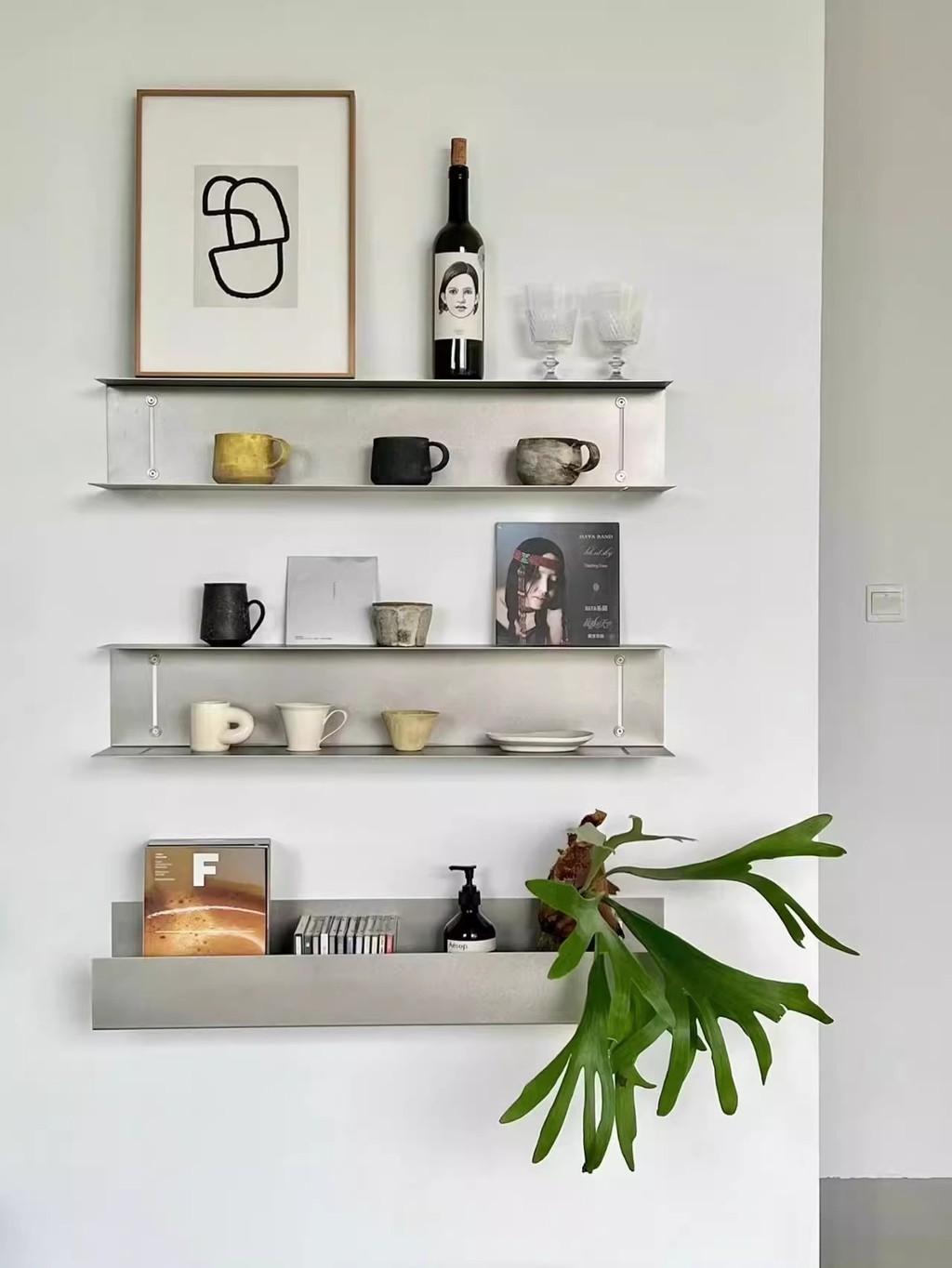 [48H Shipping] Living Room Stainless Steel Straight Shelf I-Shaped Wall ...