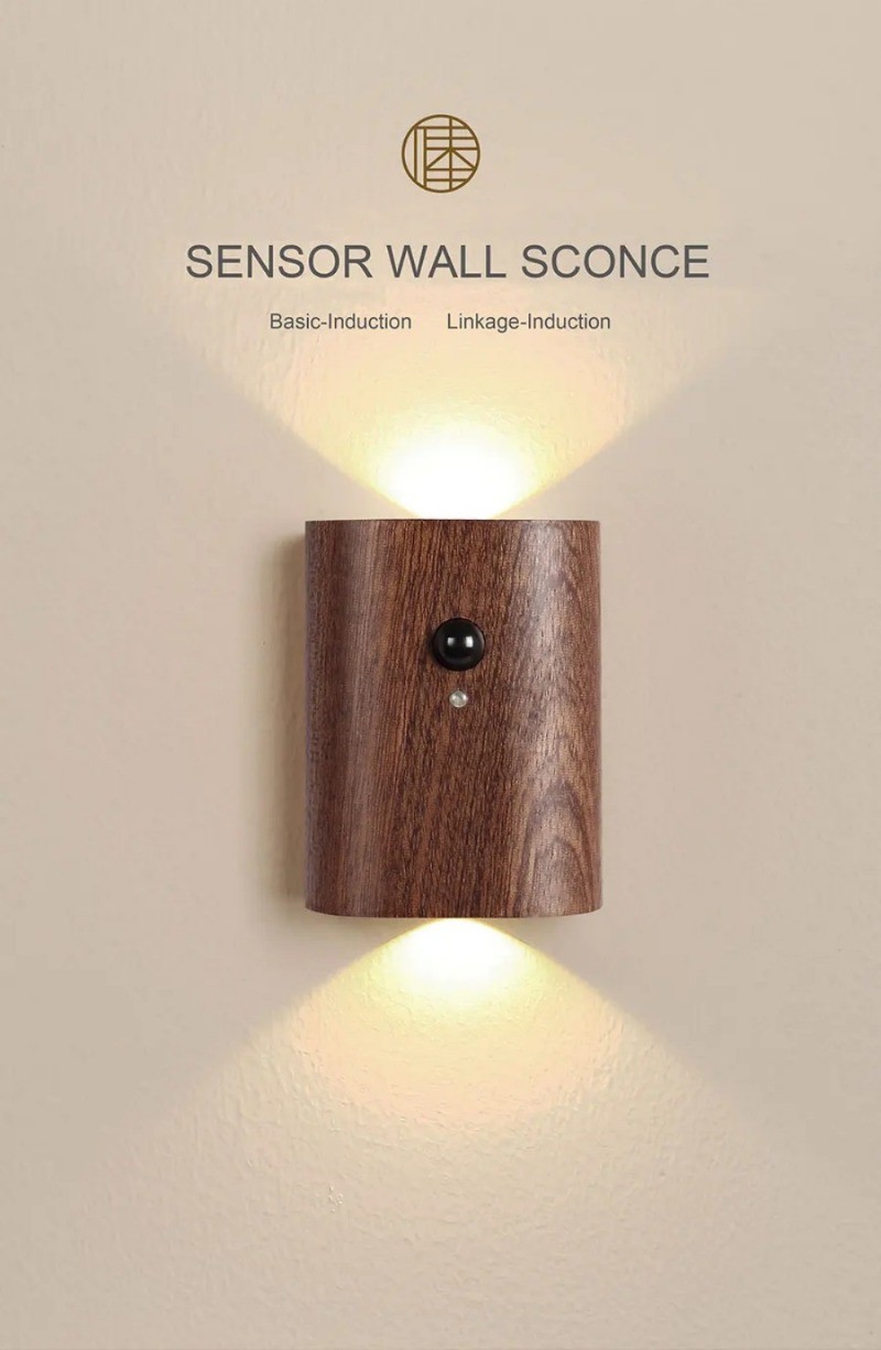 Linkage Wooden Motion Sensor Night Lights USB Rechargeable Wireless LED ...