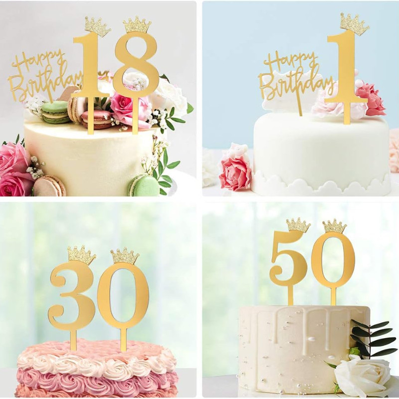 Acrylic Digits 0-9 Crown Happy Birthday Cake Decoration Wedding ...